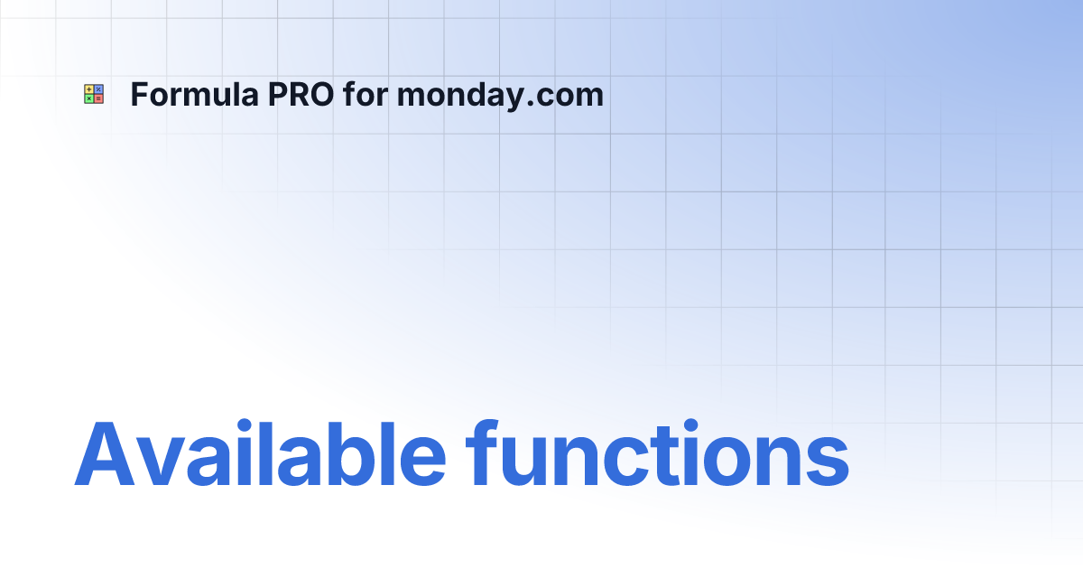 Available functions | Formula PRO for monday.com